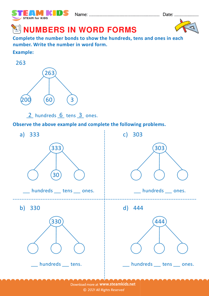 Write Numbers in Unit Forms - Numbers Worksheet For Grade 2 - STEAM KIDS