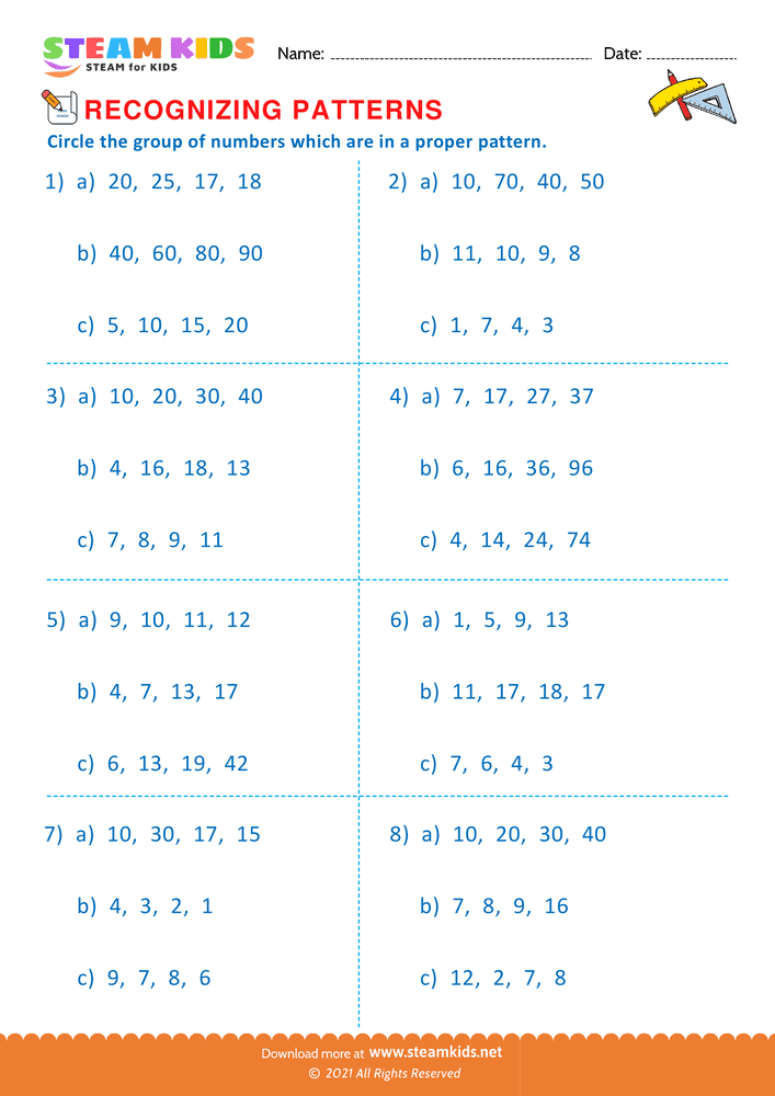 Free Math Worksheet - Circle the Group of Numbers - Worksheet 2 - STEAM ...