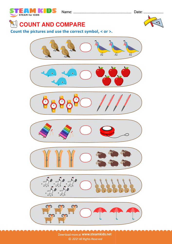 Comparing Numbers - Numbers Worksheet For Kindergarten - STEAM KIDS
