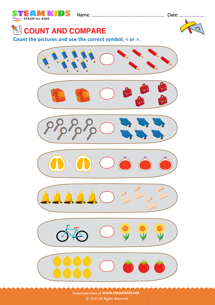 Comparing Numbers - Numbers Worksheet For Kindergarten - STEAM KIDS