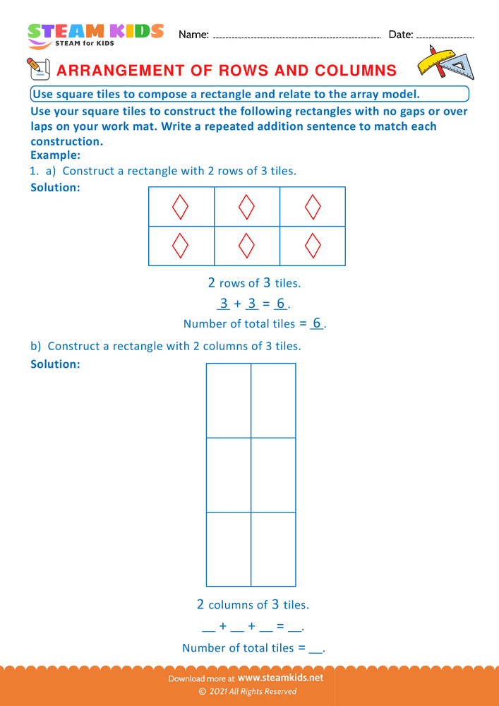 Free Math Worksheet - Arrangement of Rows and coloumns - Worksheet 20 ...