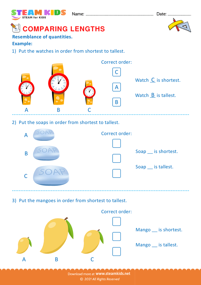Free Math Worksheet - Shortest to Tallest - Worksheet 1 - STEAM KIDS