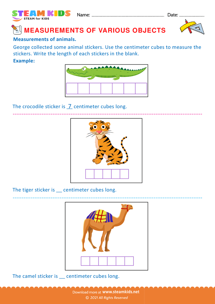 Free Math Worksheet - Measurements of objects - Worksheet 1 - STEAM KIDS