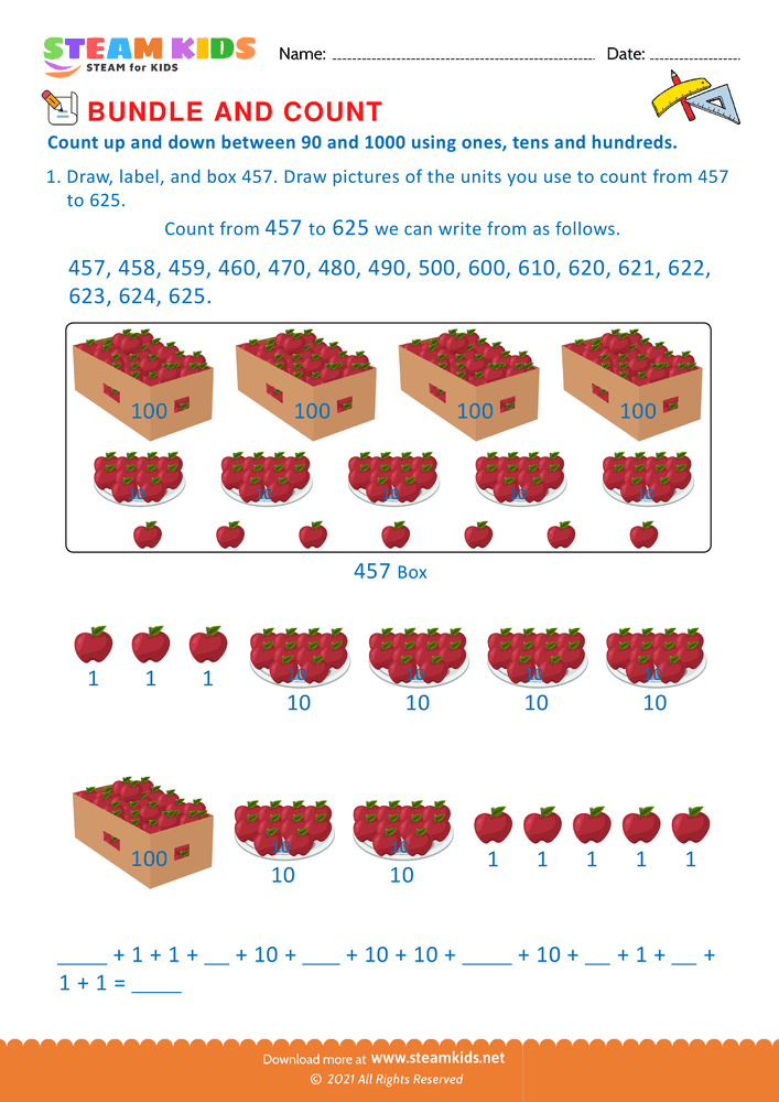 Free Math Worksheet - Bundle and Count - Worksheet 30 - STEAM KIDS