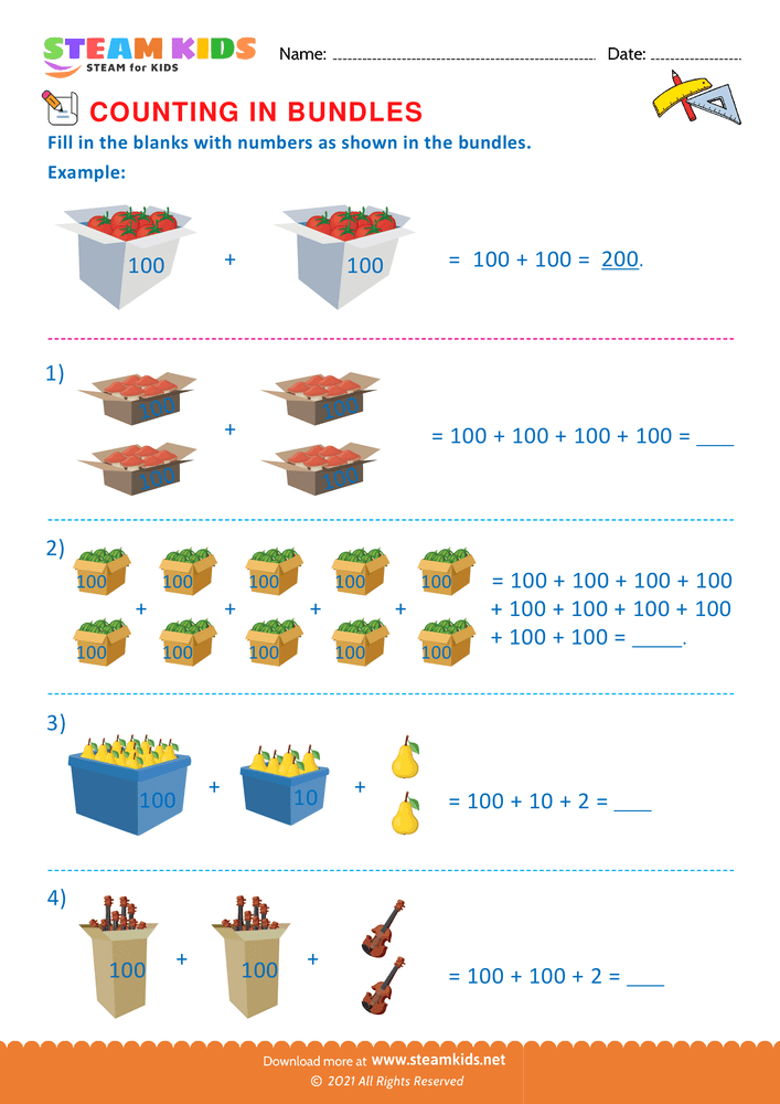 Counting Bundles - Counting Worksheet For Grade 2 - STEAM KIDS