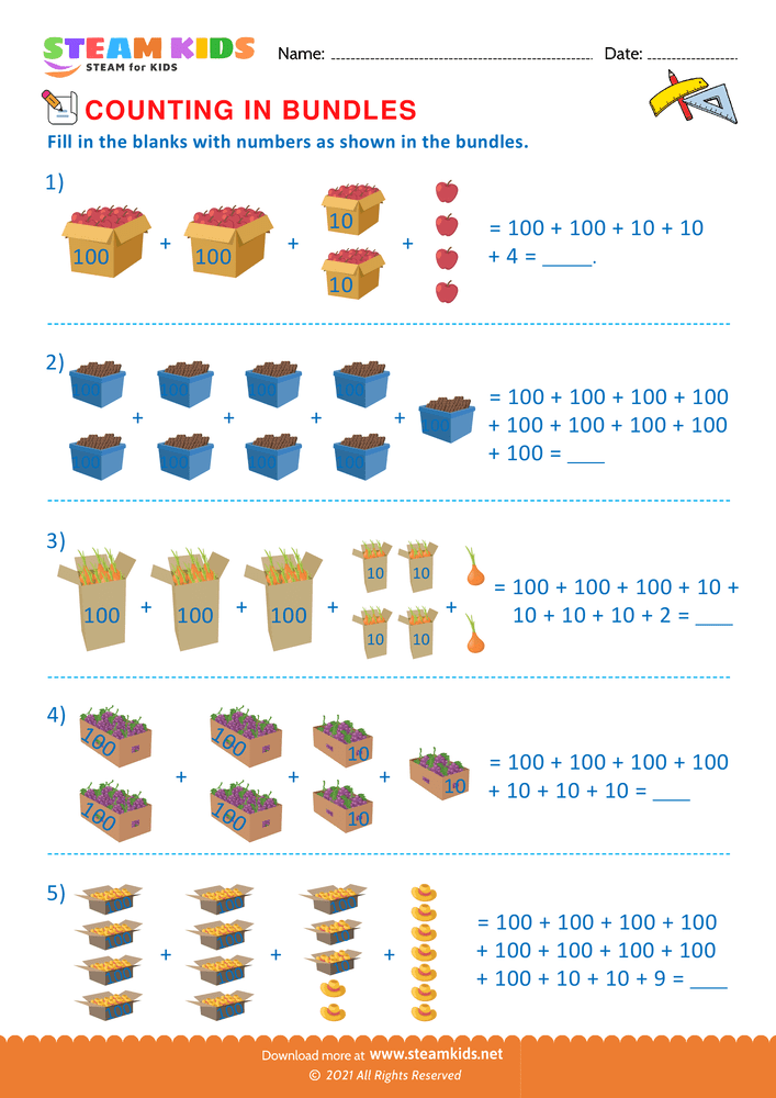 Counting Bundles - Counting Worksheet For Grade 2 - STEAM KIDS