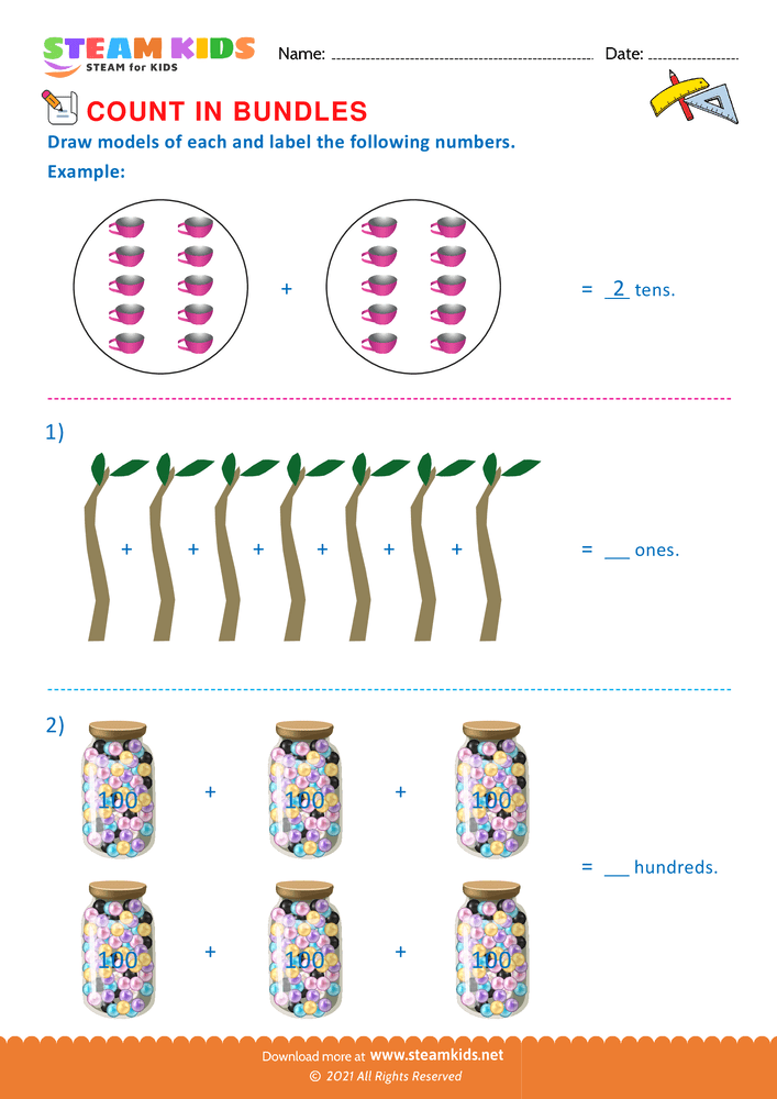 Counting Bundles - Counting Worksheet For Grade 2 - STEAM KIDS