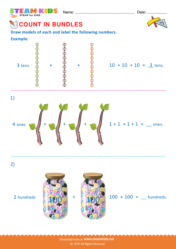 Counting Bundles - Counting Worksheet For Grade 2 - STEAM KIDS