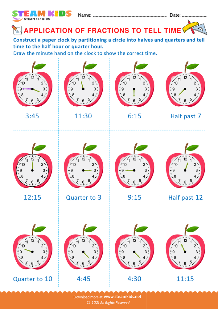 Telling Time - Time Worksheet For Grade 2 - STEAM KIDS