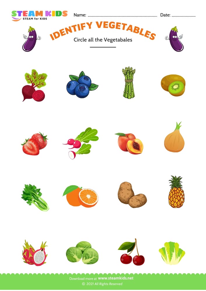 Vegetables - Science Worksheets For Preschool - STEAM KIDS