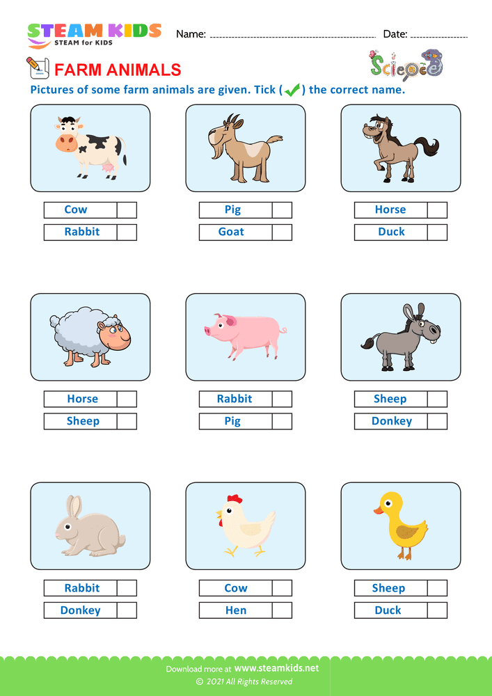 Farm Animals - Science Worksheets For Kindergarten - STEAM KIDS