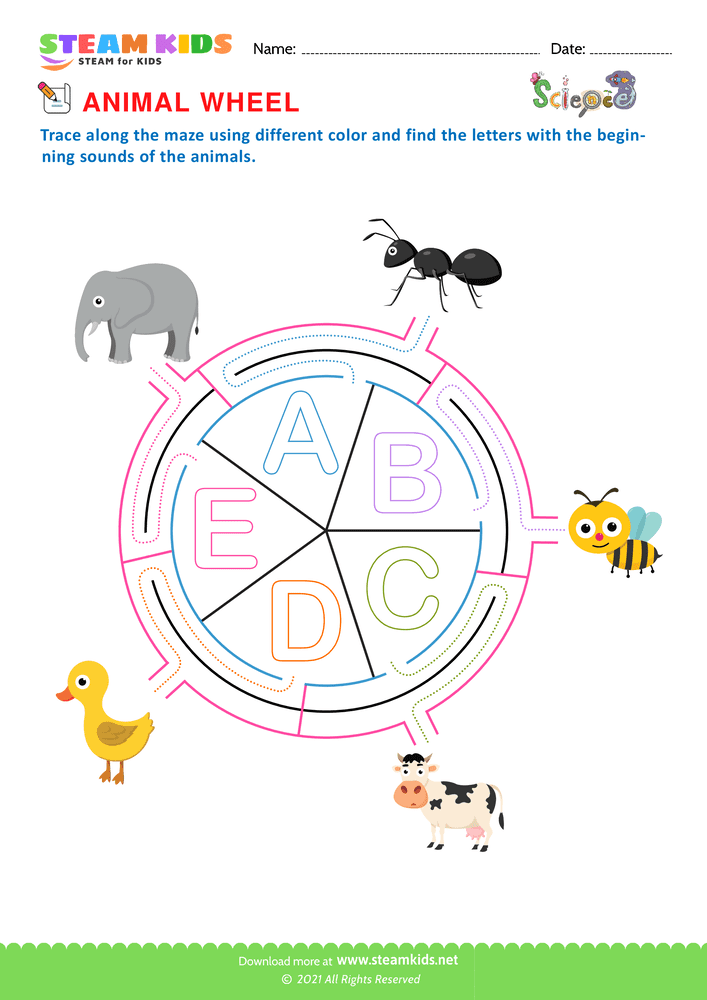 Free Science Worksheet - Animal Wheel - Worksheet 1 - STEAM KIDS